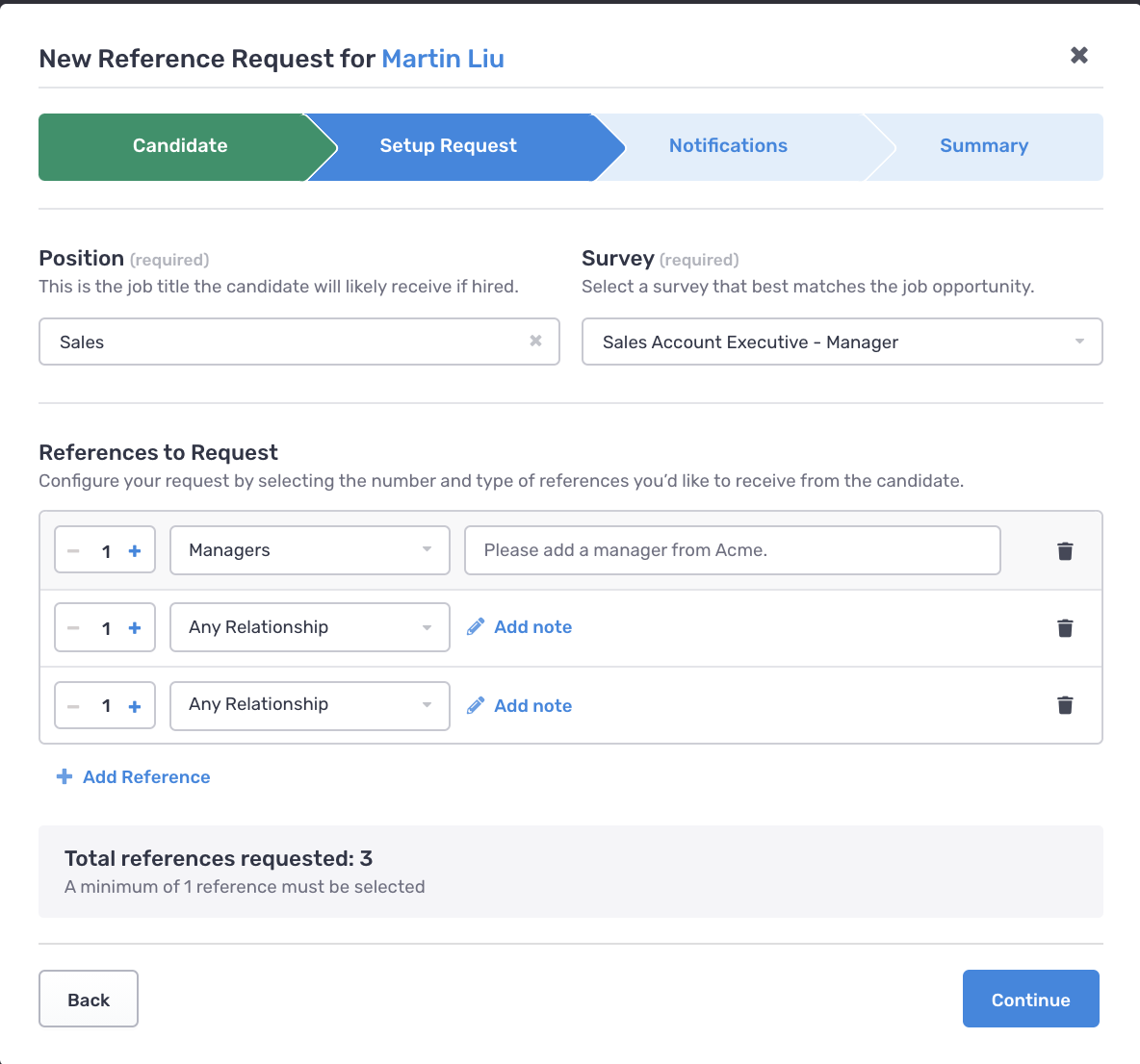 Requesting References from a Candidate